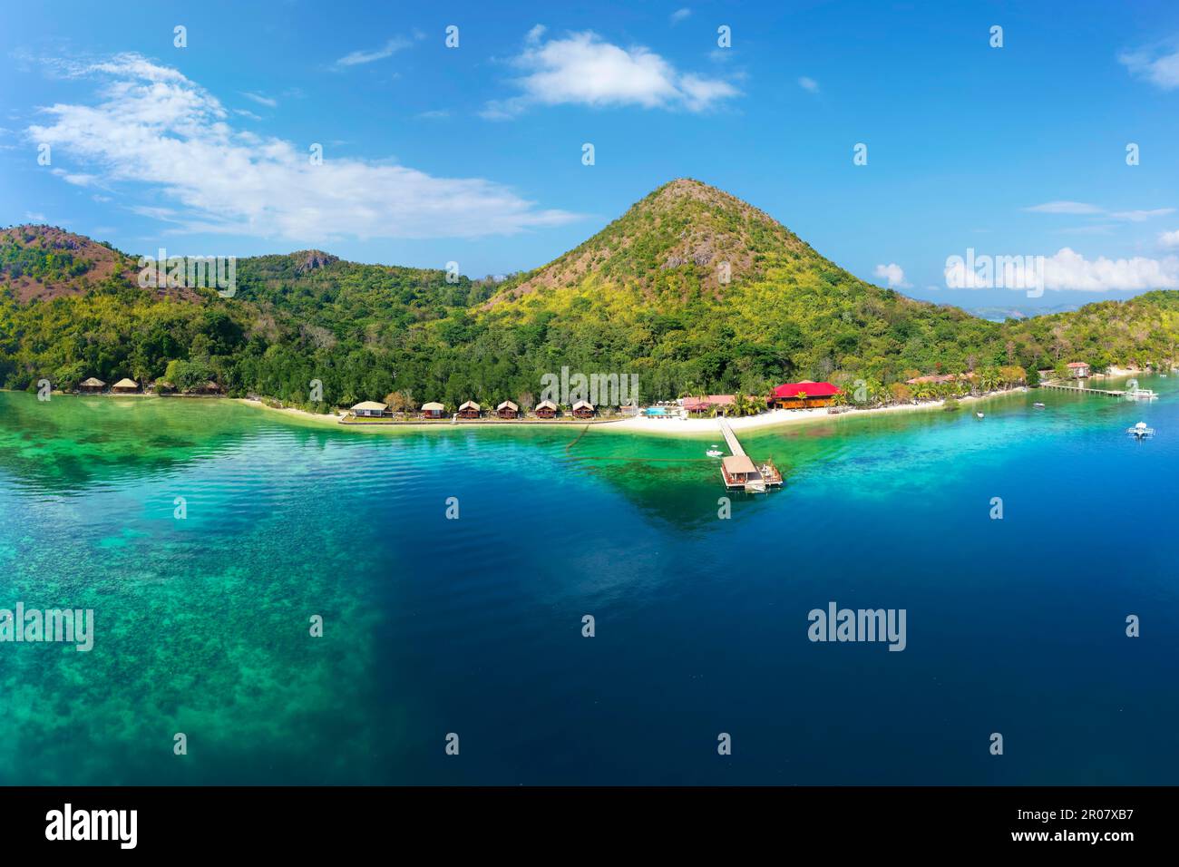 Aerial view, El Rio Y Mar Resort, bungalow resort, hotel, coral reef ...