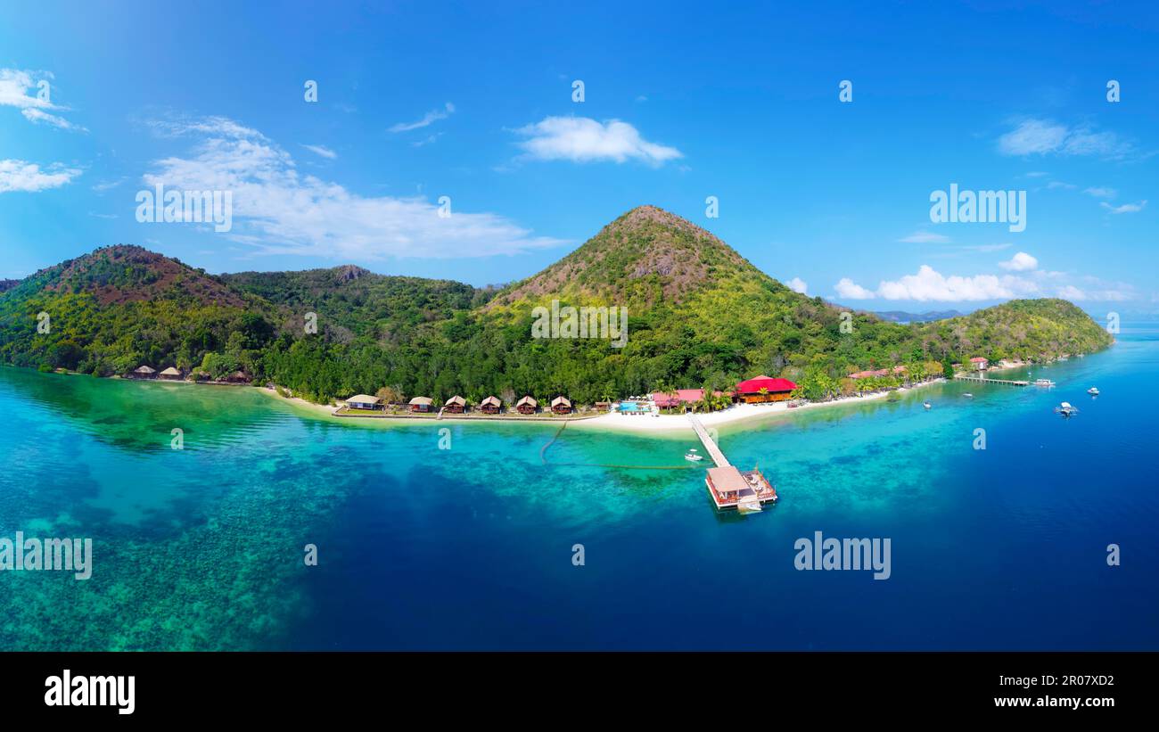 Aerial view, El Rio Y Mar Resort, bungalow resort, hotel, coral reef ...