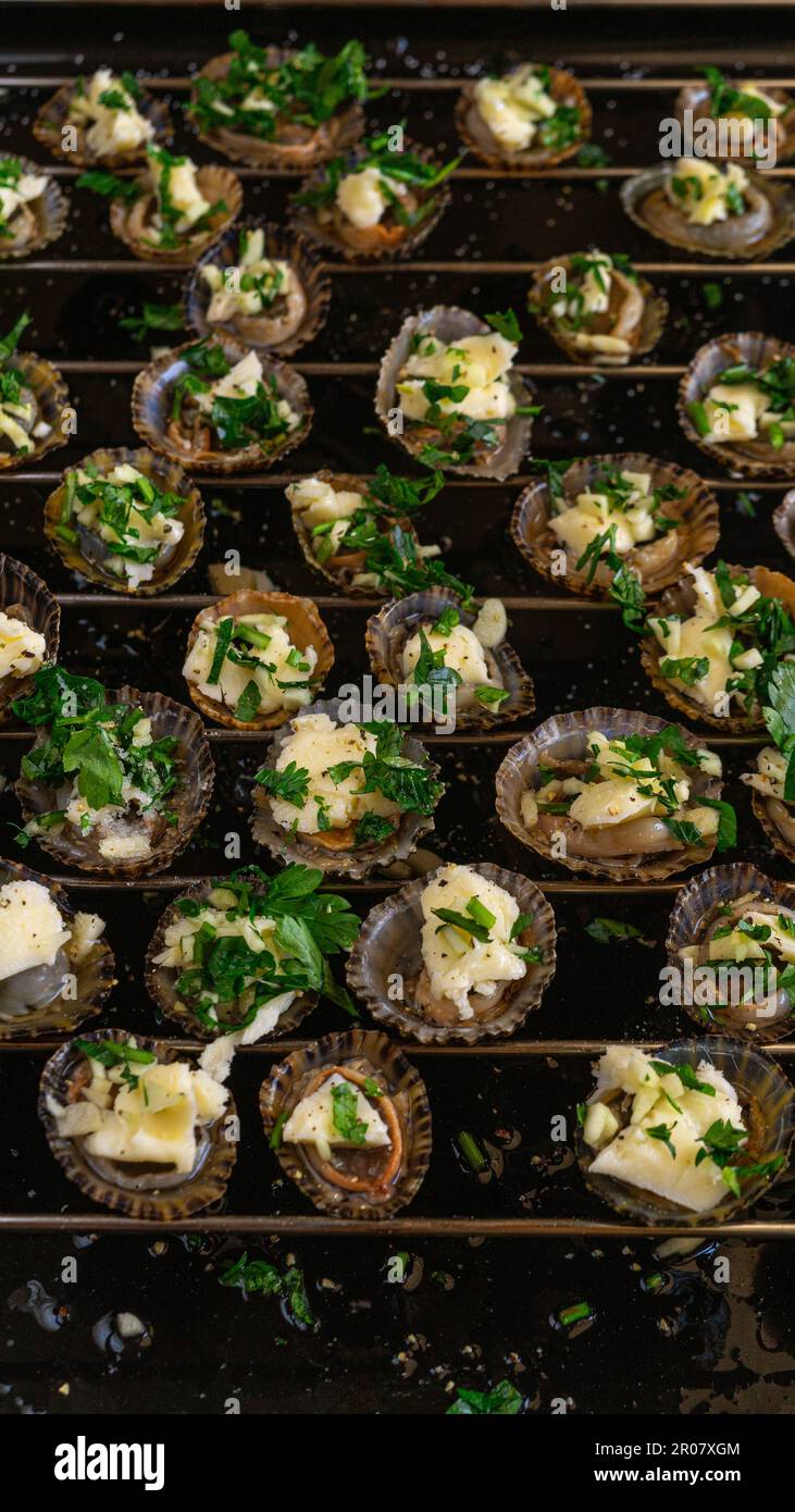 Limpets molluscs with garlic parsley butter Stock Photo - Alamy