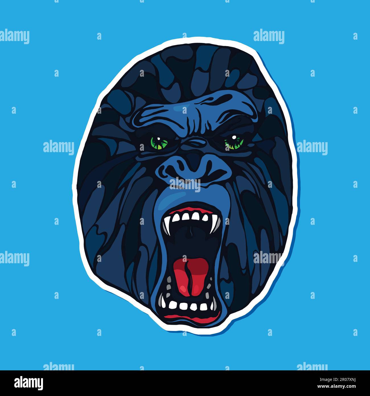 Growling detailed gorilla in sticker style. Design for t-shirt, poster ...