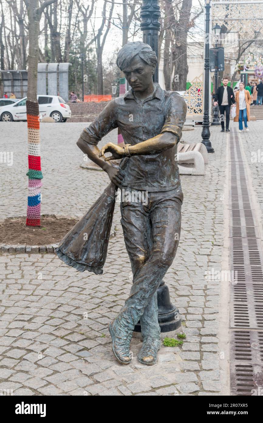 Chisinau, Moldova - March 9, 2023: Man of sculpture of lovers on Strada ...