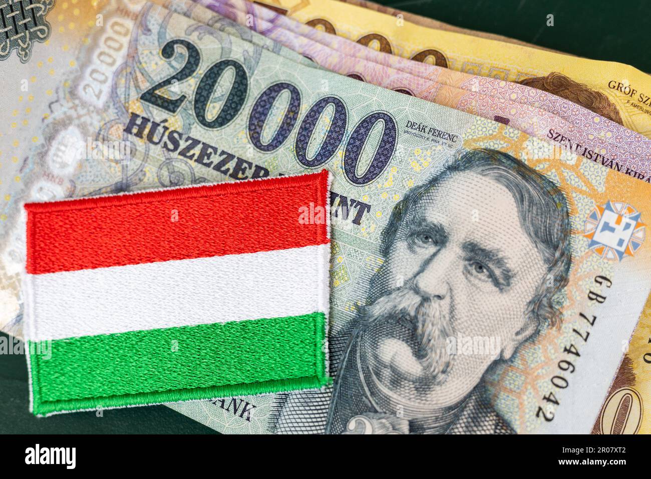 Hungarian flag and Hungarian forints, the national currency of the ...