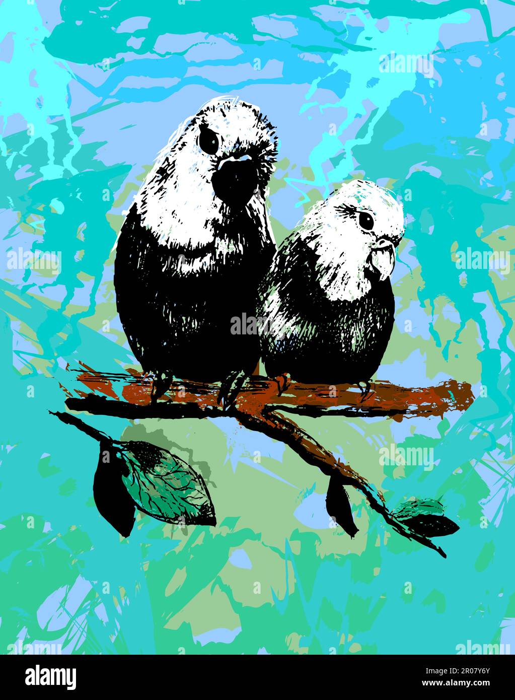 Illustration of two birds, parrots family. Vector Stock Vector Image ...