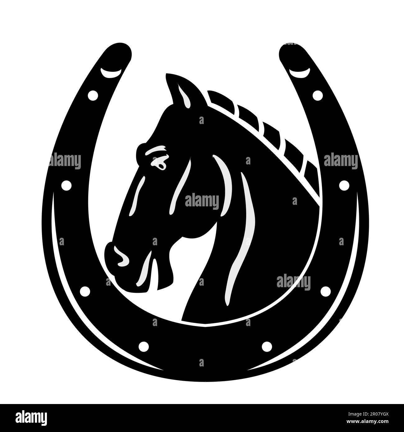 Illustration showing a horse or stallion inside horseshoe side view on ...
