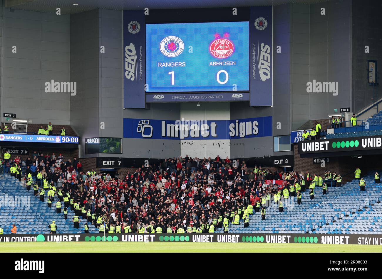 A general view of the scoreboard reading Rangers1-0 Aberdeen following ...