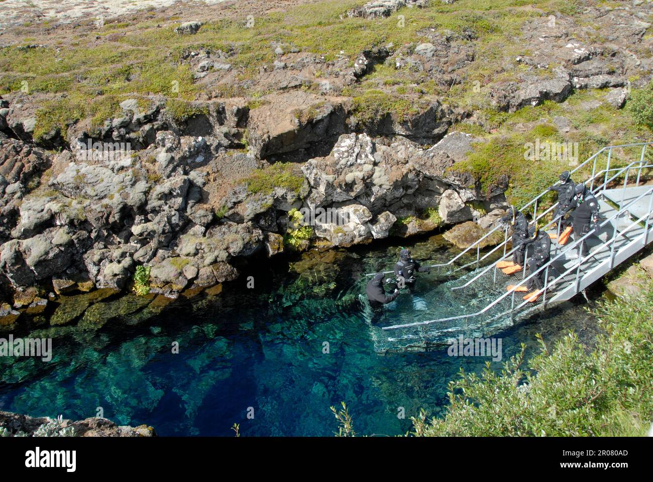 Thingvellir, Iceland. 02nd Aug, 2022. Snorkelers prepare for their dive ...
