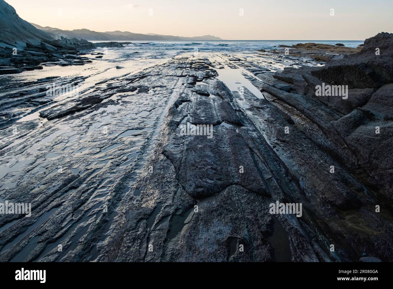 Detail of flysch, rocks of sedimentary origin that slide over each ...