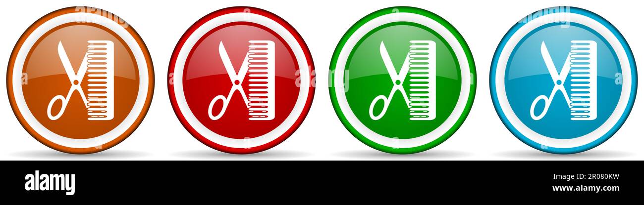 Hairdresser, hair salon glossy icons, set of modern design buttons for ...