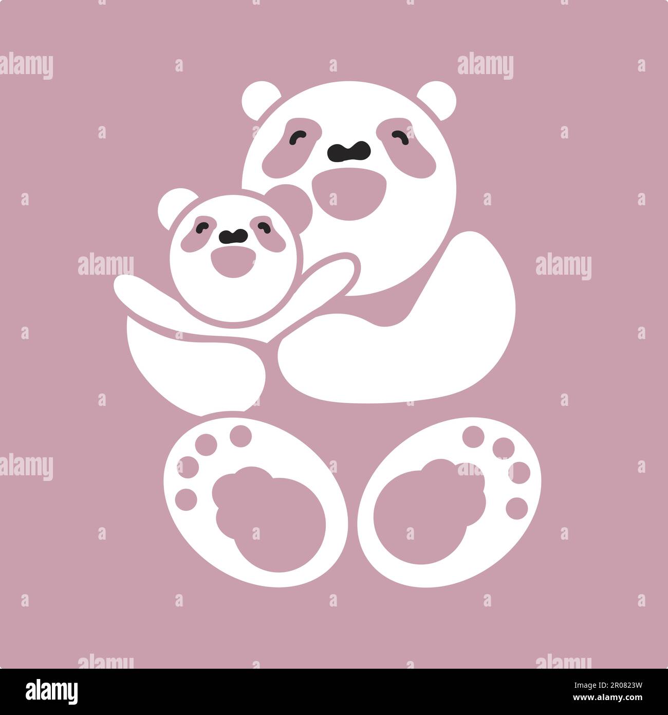 Vector sticker, card with happy father and child panda Stock Vector ...
