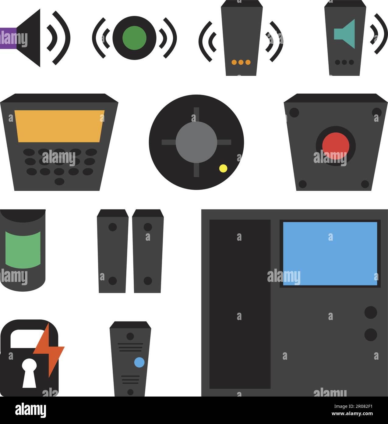 Vector simple set of detectors icons for window, fire, sound, intercom ...