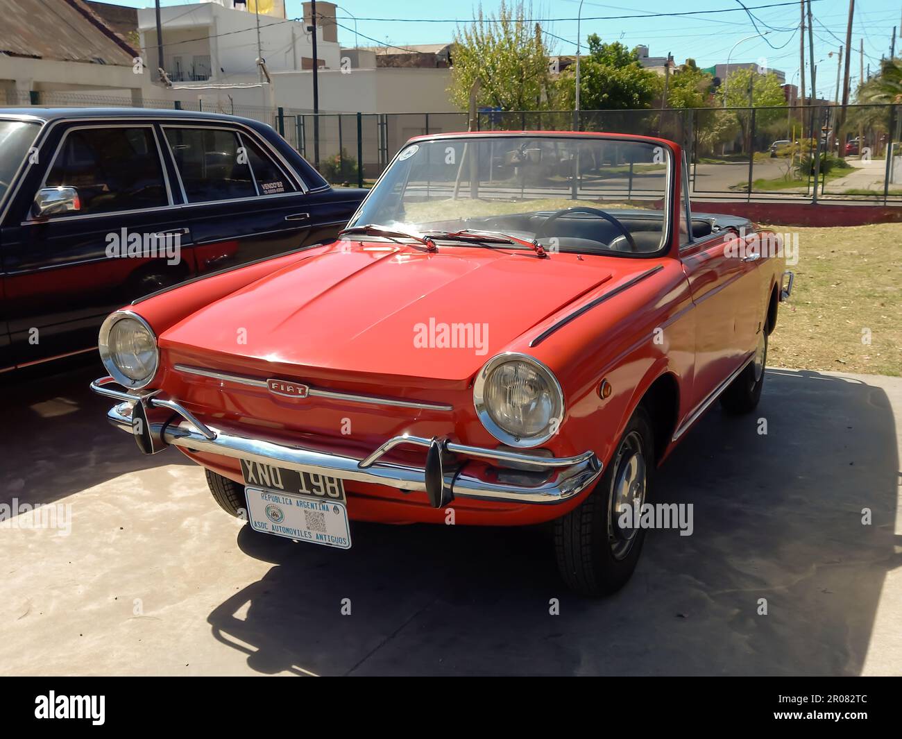 Lanus, Argentina - Sept 24, 2022: old red 1960s Fiat 800 Spider Vignale ...