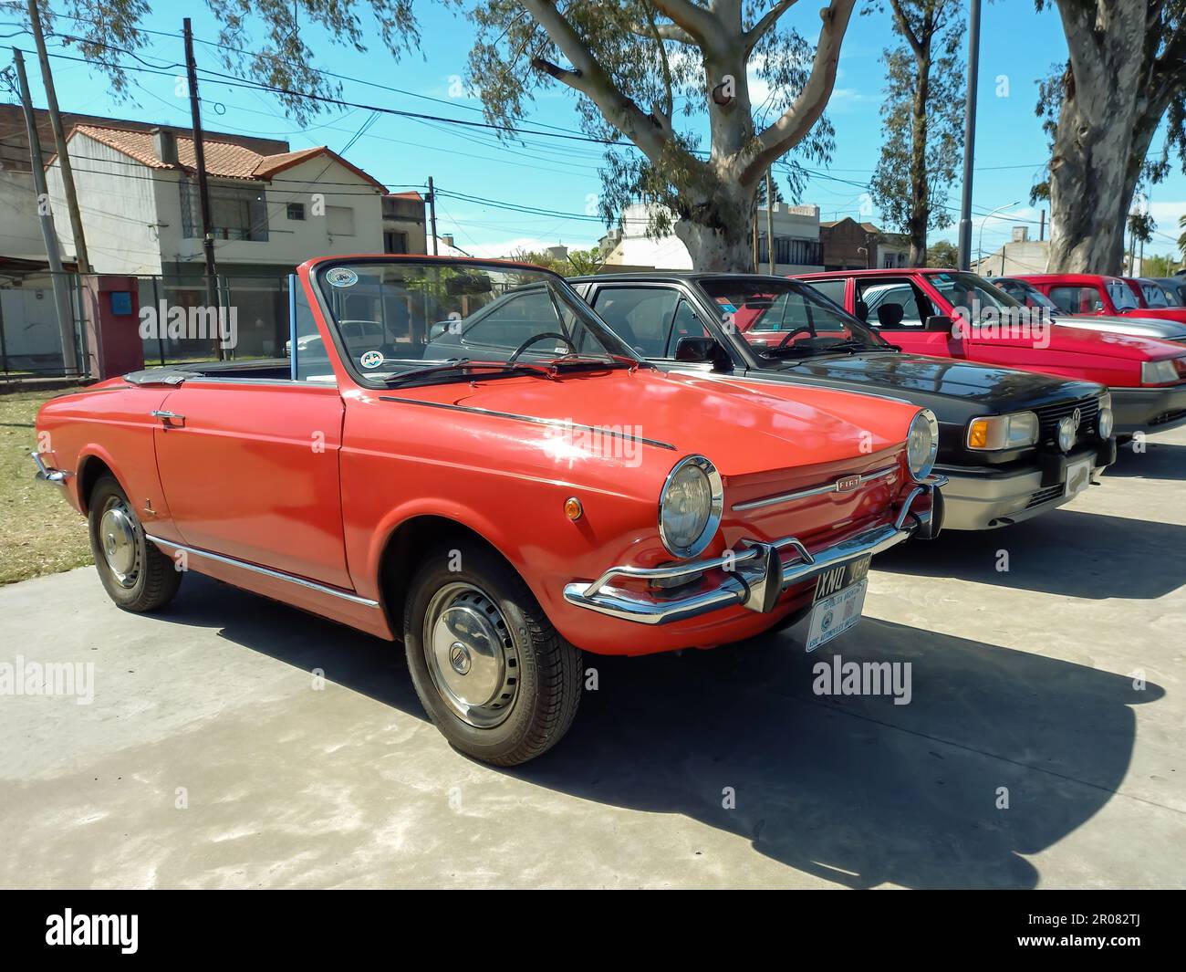 Lanus, Argentina - Sept 24, 2022: old red 1960s Fiat 800 Spider Vignale ...
