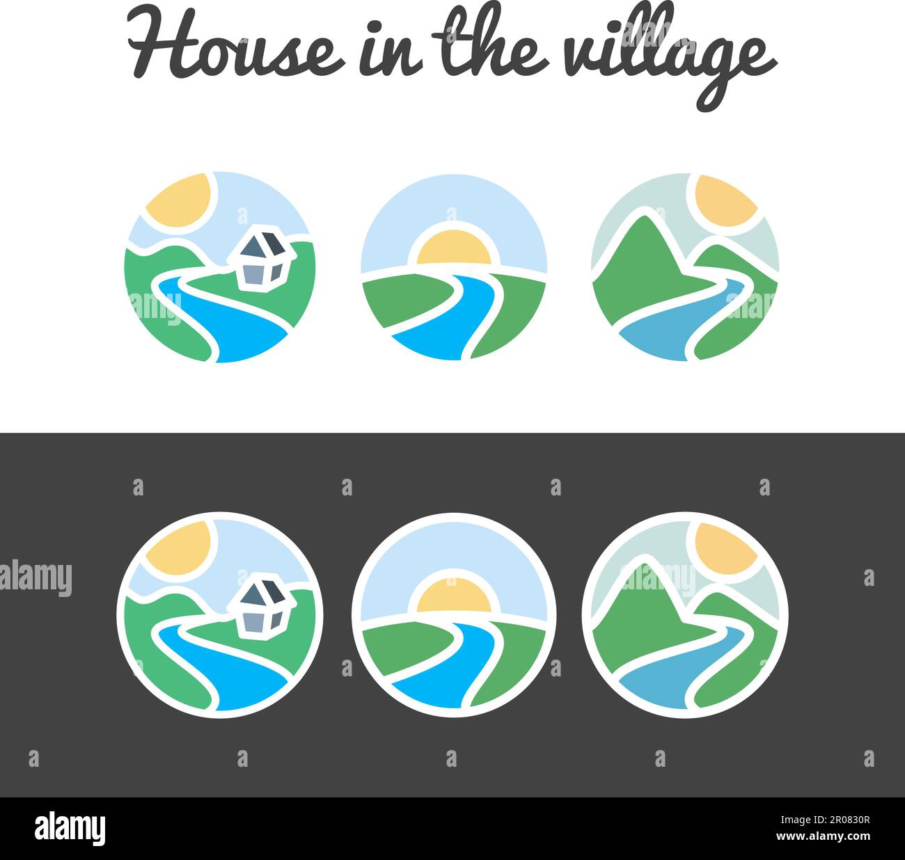 Vector set of nature icons from sun, hills, river, mountains, tree and ...