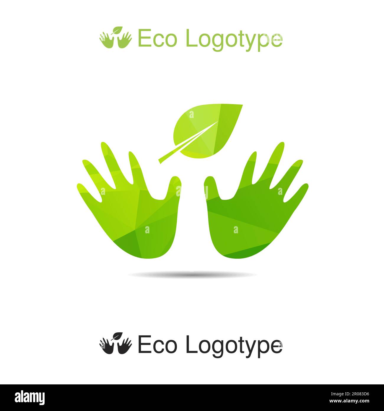 Vector ecology logo or icon in eps, nature logotype, leaf in our hands ...