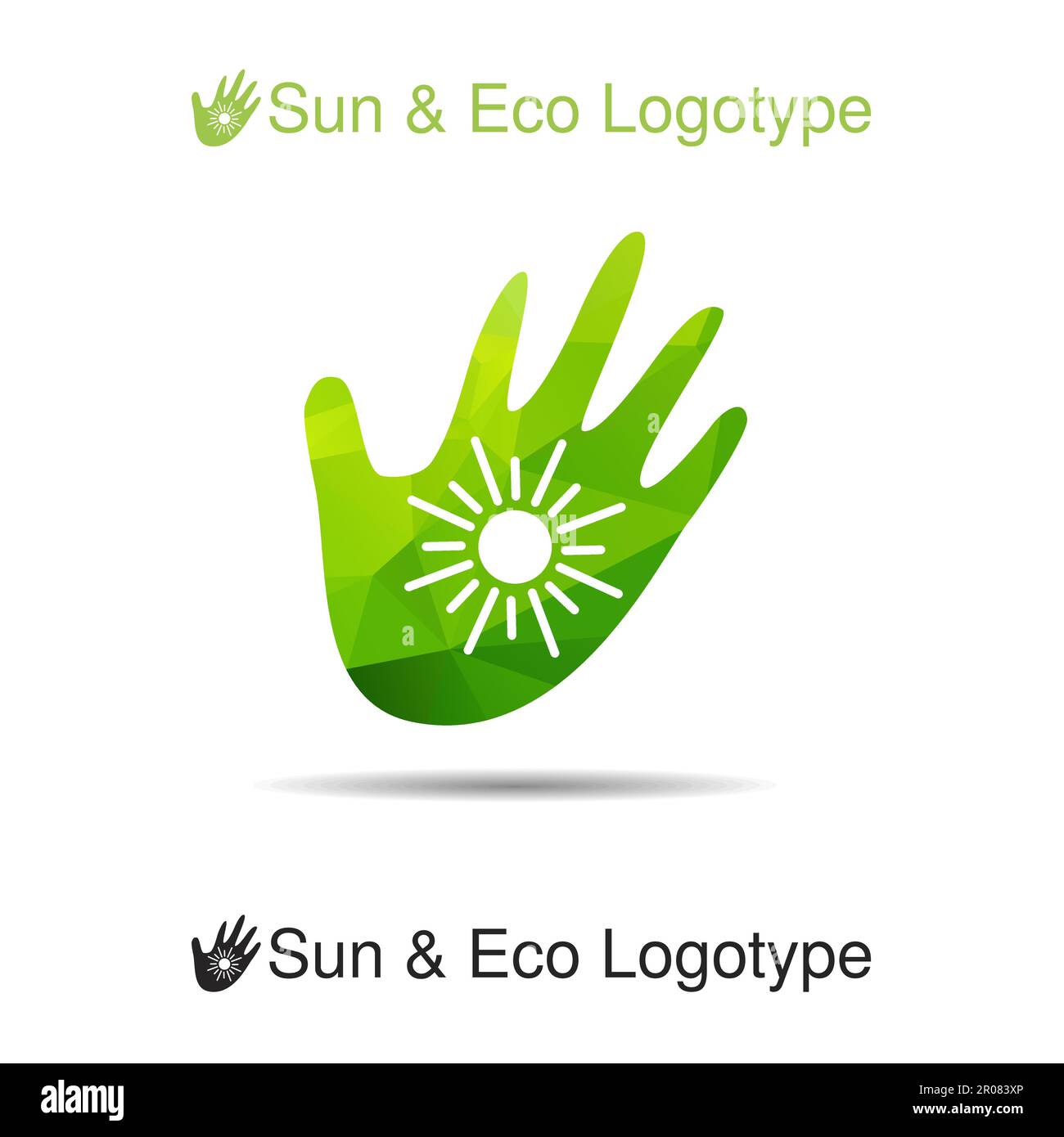 Bio logo, icon and ecology symbol: the sun in our hands, Sun protection ...