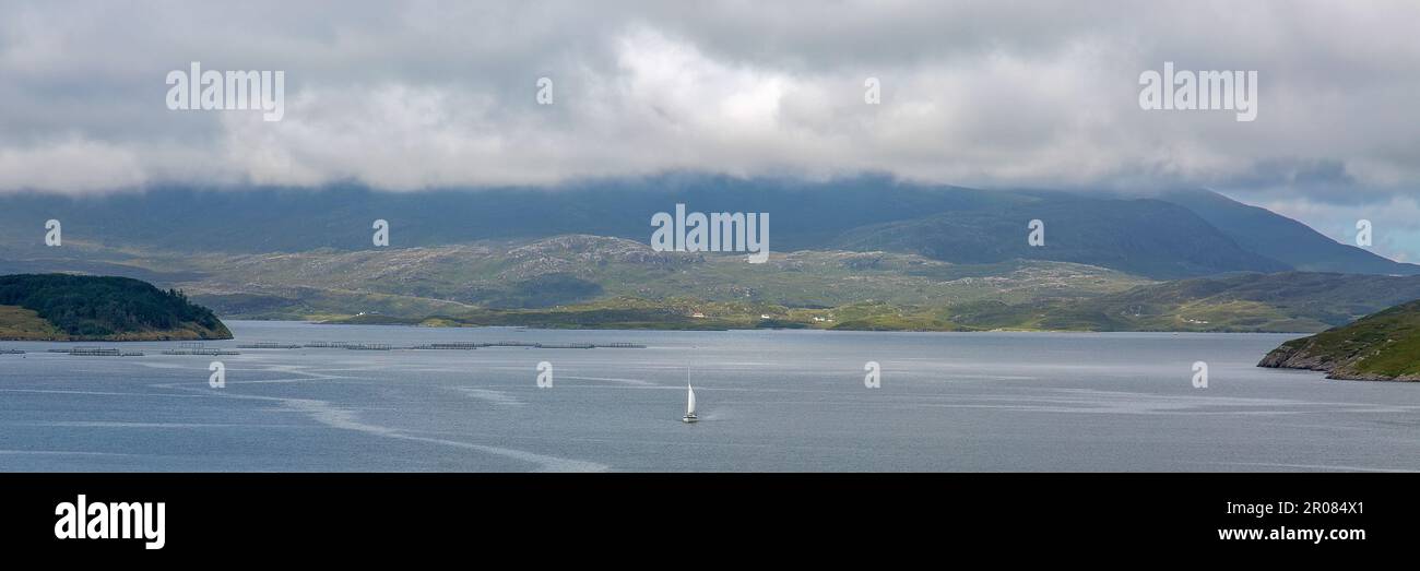 Sailing Boat crossing Loch A Siar, Harris, Isle of Harris, Hebrides ...