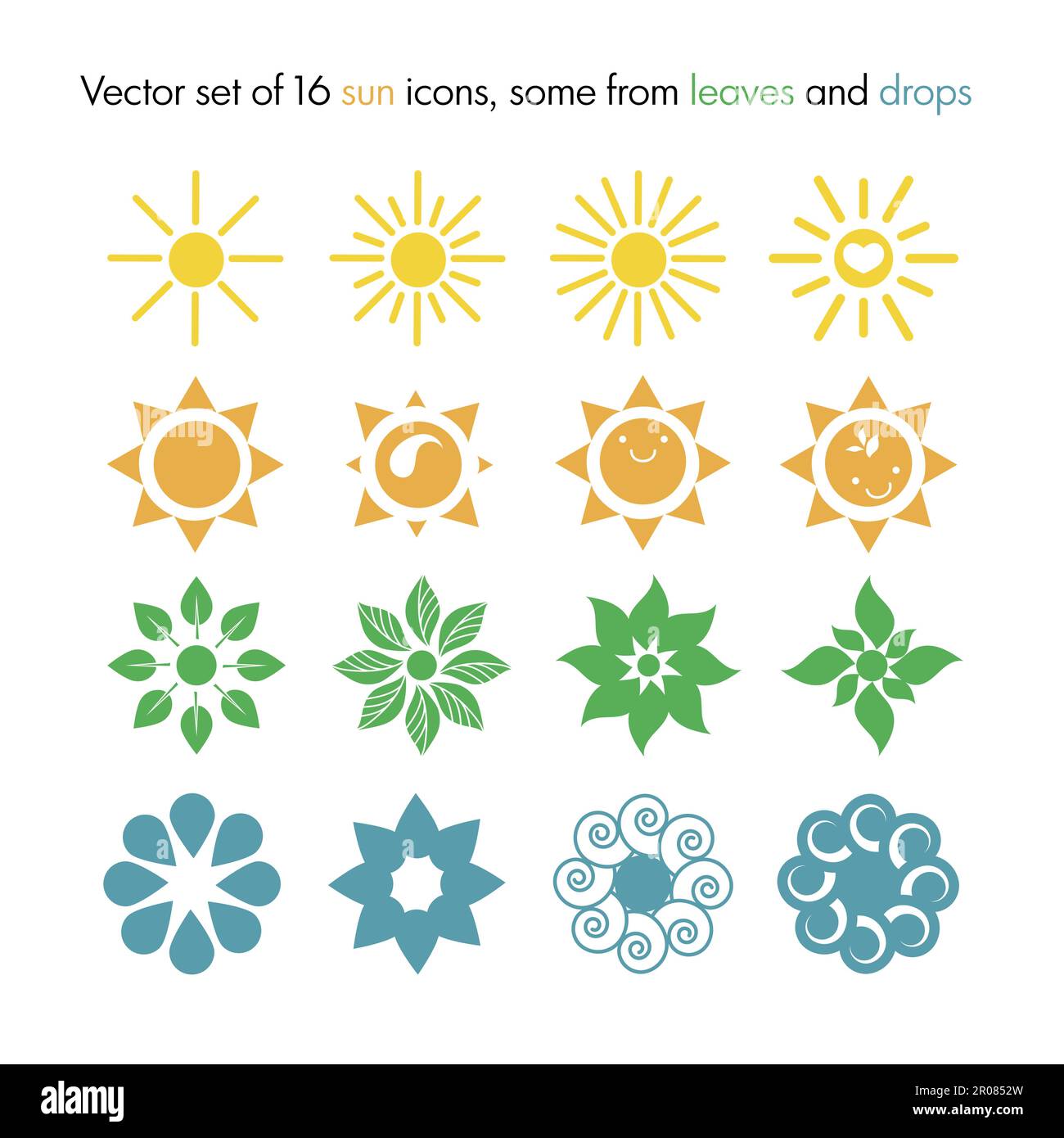 Set of sun icons from leaves, drops, nature logo, ecology Stock Vector ...