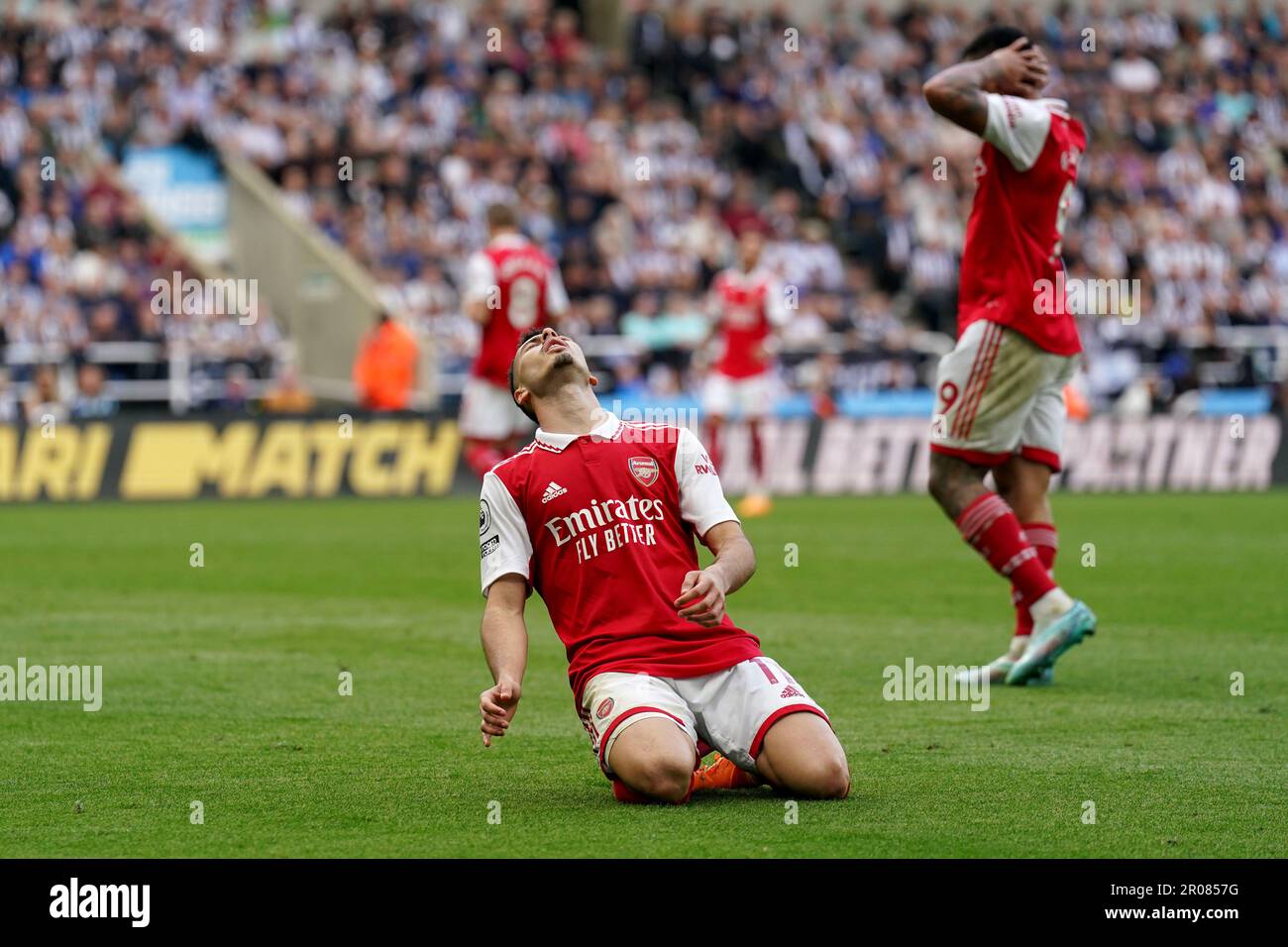 Arsenal’s Gabriel Martinelli reacts after a missed chance during the ...