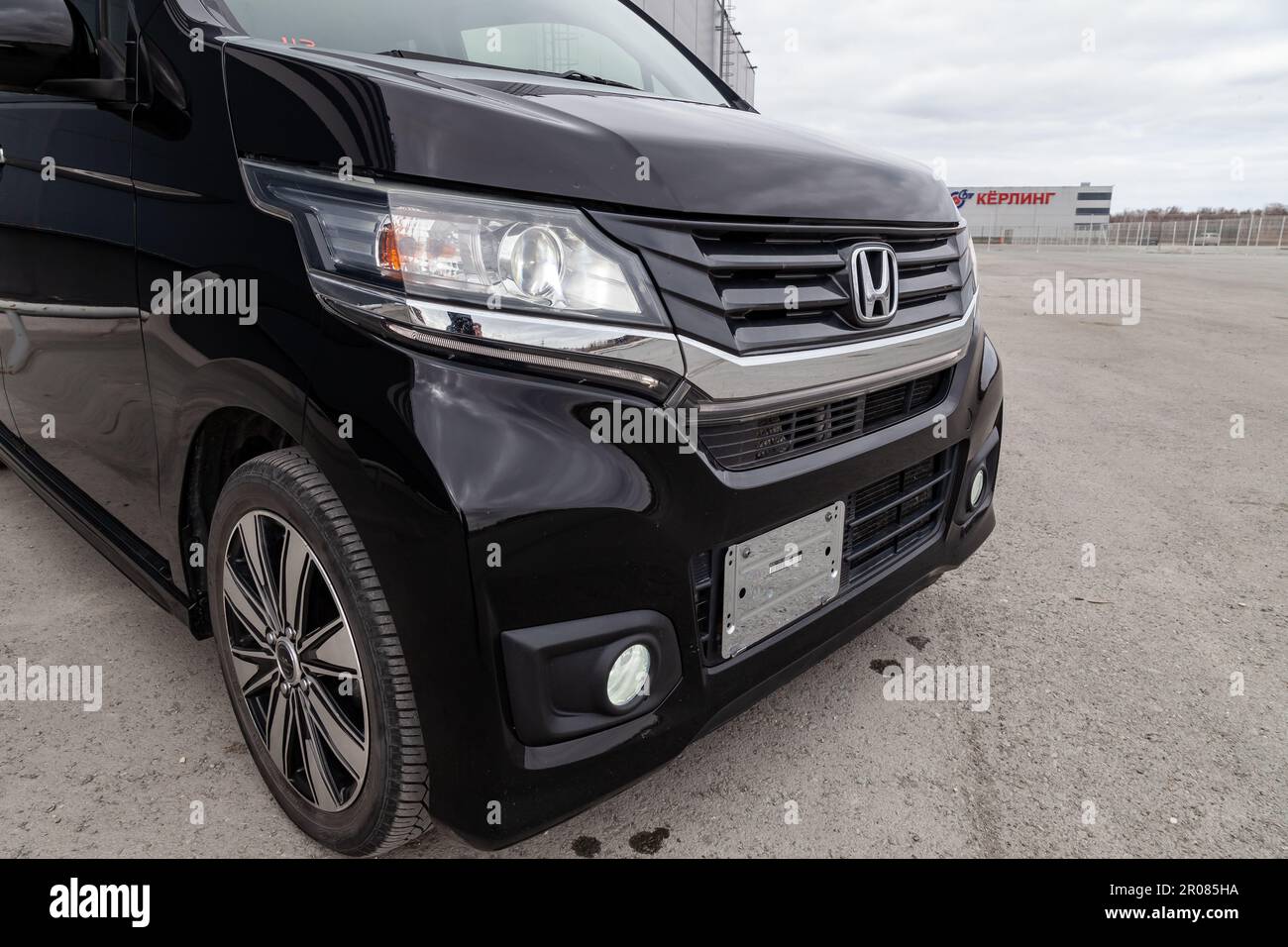 Pavlodar, Kazakhstan - 11.04.2023: Front view of black Honda N-Wgn ...