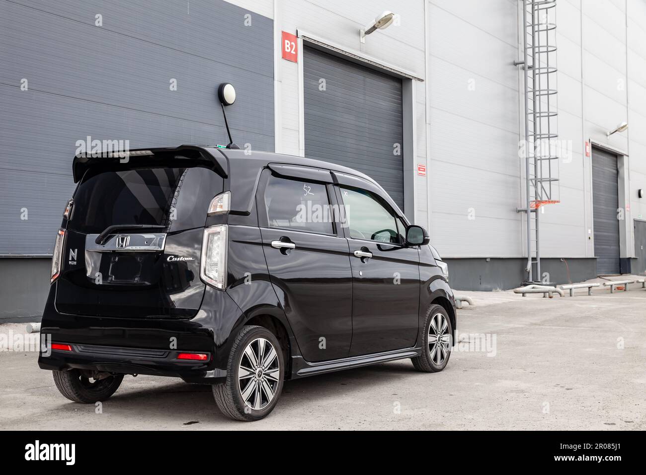 Pavlodar, Kazakhstan - 04.11.2023: Rear view of black Honda N-Wgn ...
