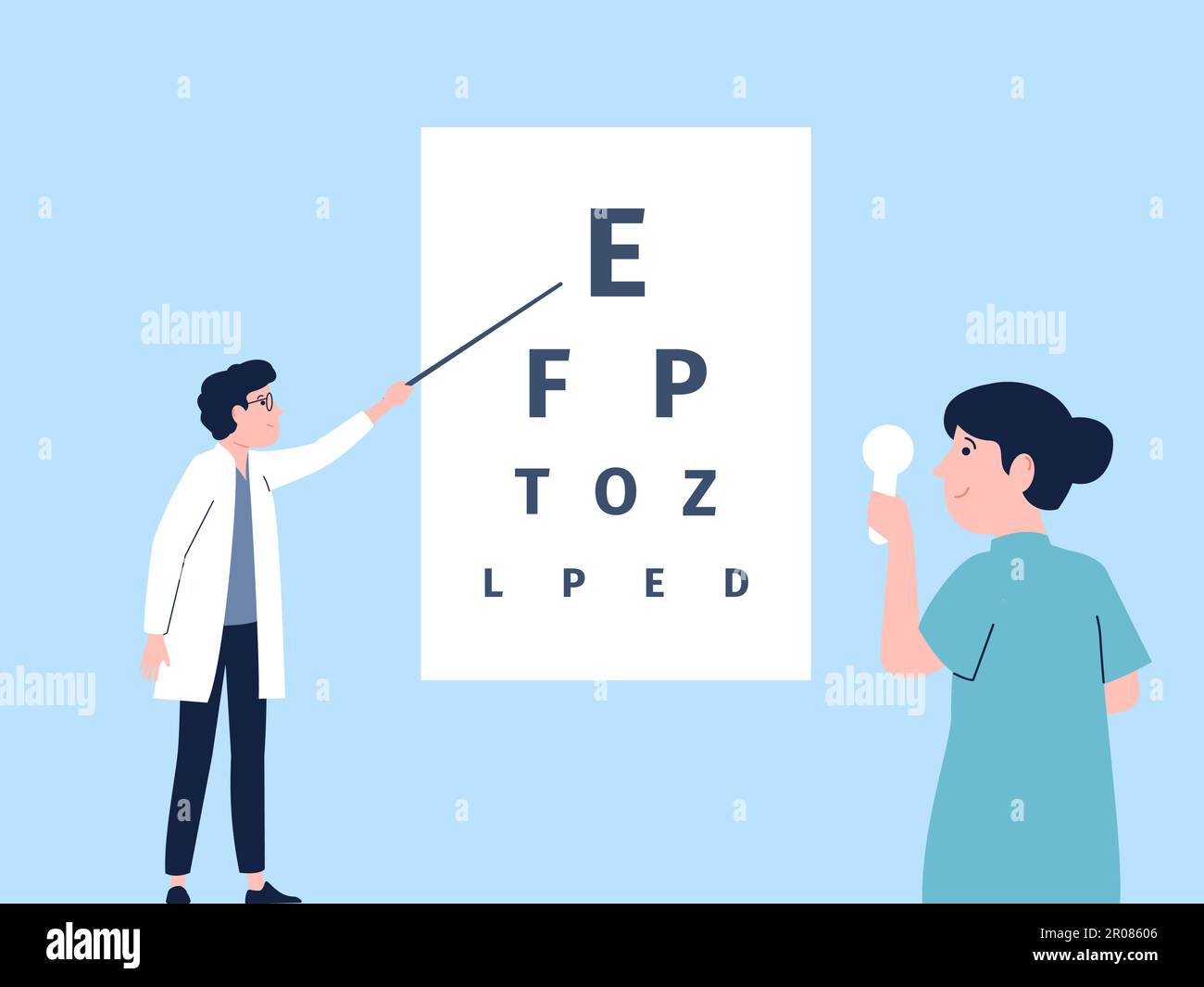 Eye check up on oculist. Ophthalmologist eyesight examining, test ...