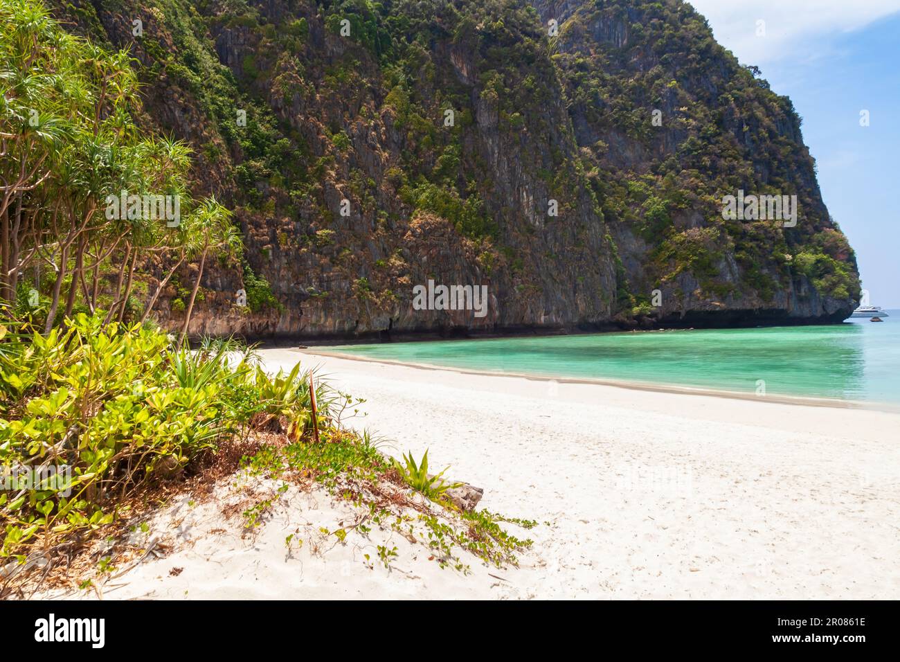 The legendary Maya Bay beach without people where the film "beach" with ...