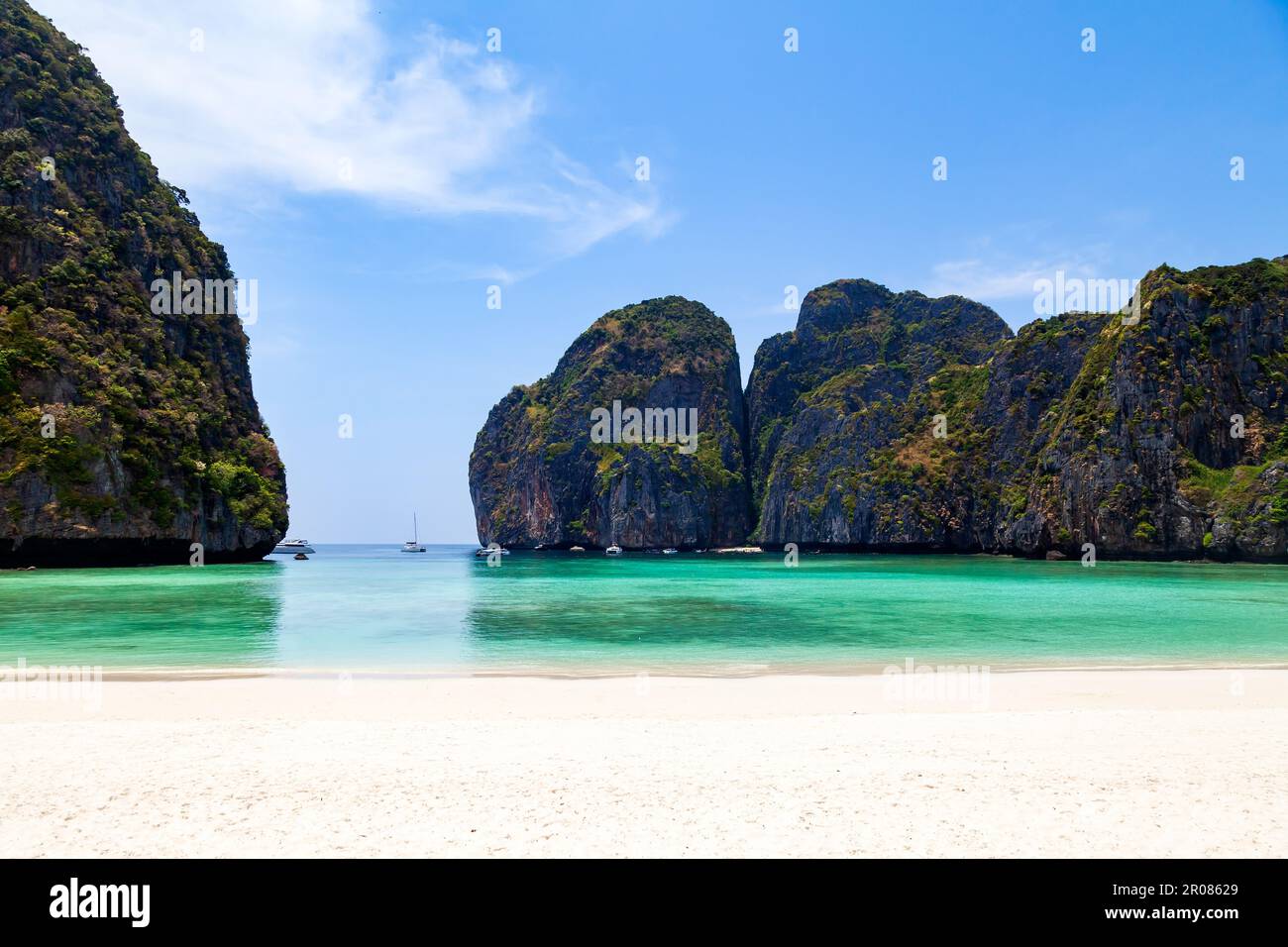 The legendary Maya Bay beach without people where the film "beach" with ...