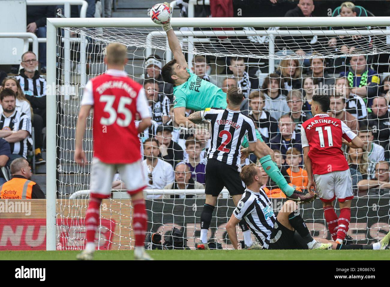 Nick Pope #22 of Newcastle United makes a save during the Premier ...