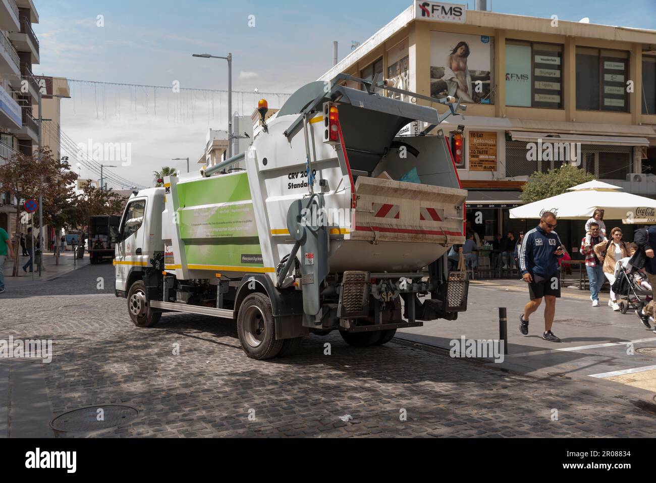 Heraklion, Crete, Greece, EU. 2023. Recycling truck collecting paper ...
