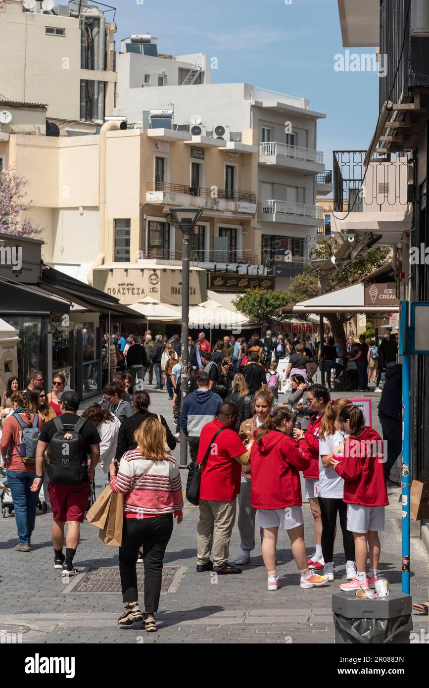 Heraklion, Crete, Greece, EU. 2023. The busy city centre of Heraklion ...