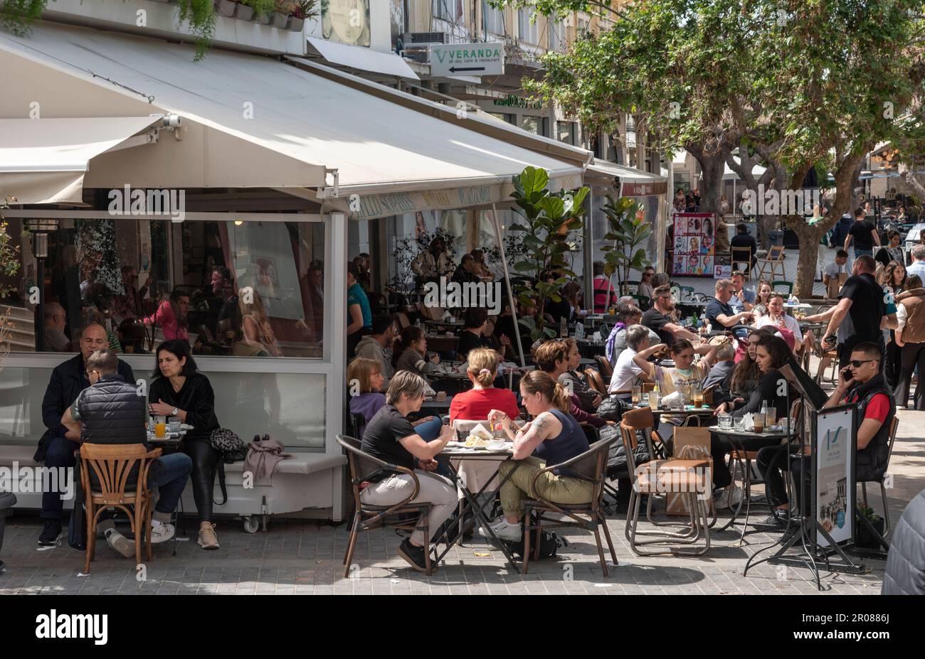 Heraklion, Crete, Greece, EU. 2023. Customers and visitors to Heraklion ...