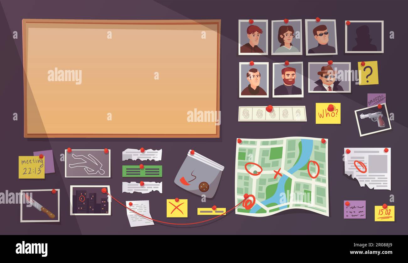 Investigation Wall Detective Board Elements For Clues Search