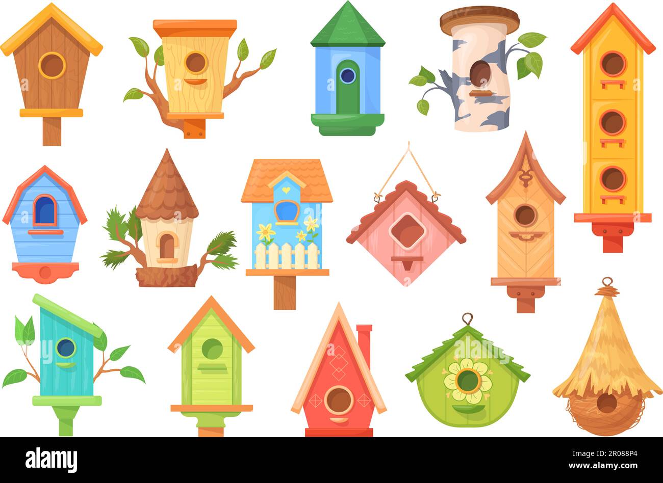 Handmade birdhouses. Crafted birdhouse with feeder on tree branch ...