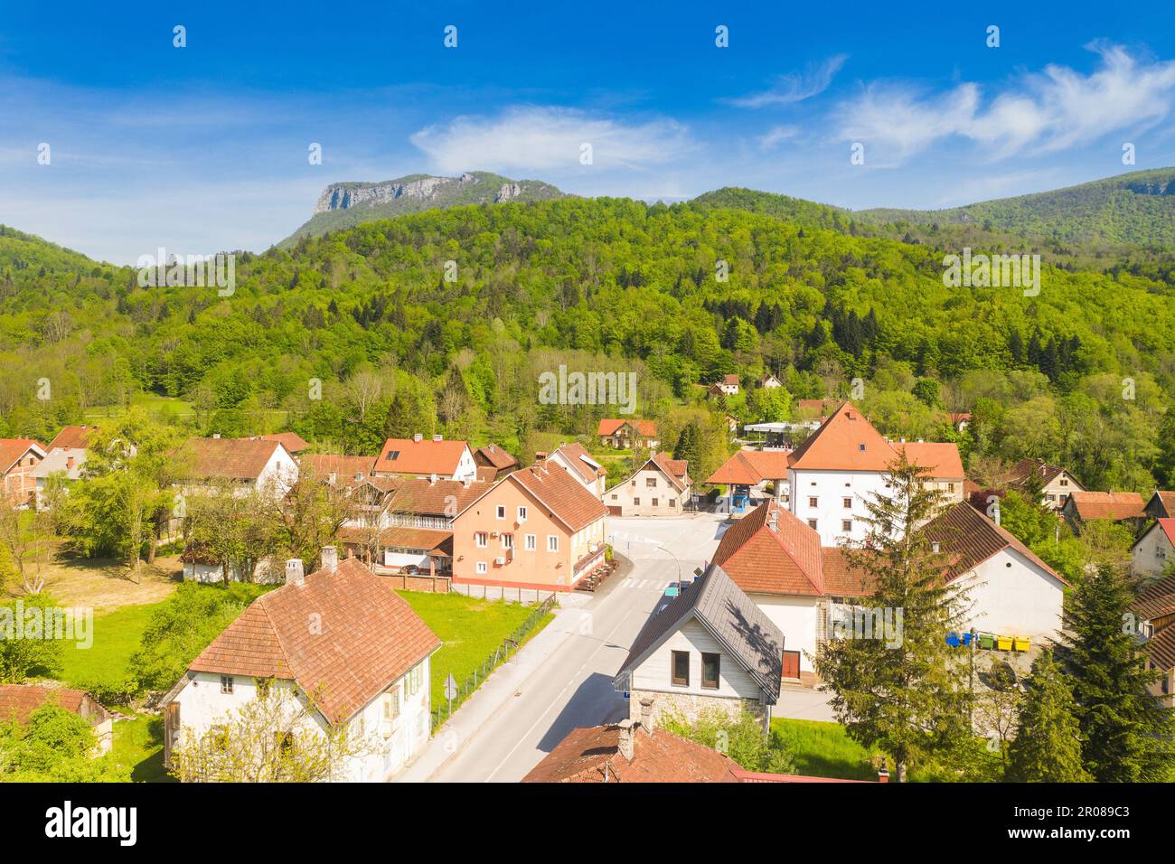 Town of Brod na Kupi in canyon of Kupa river in Gorski kotar, Croatia ...