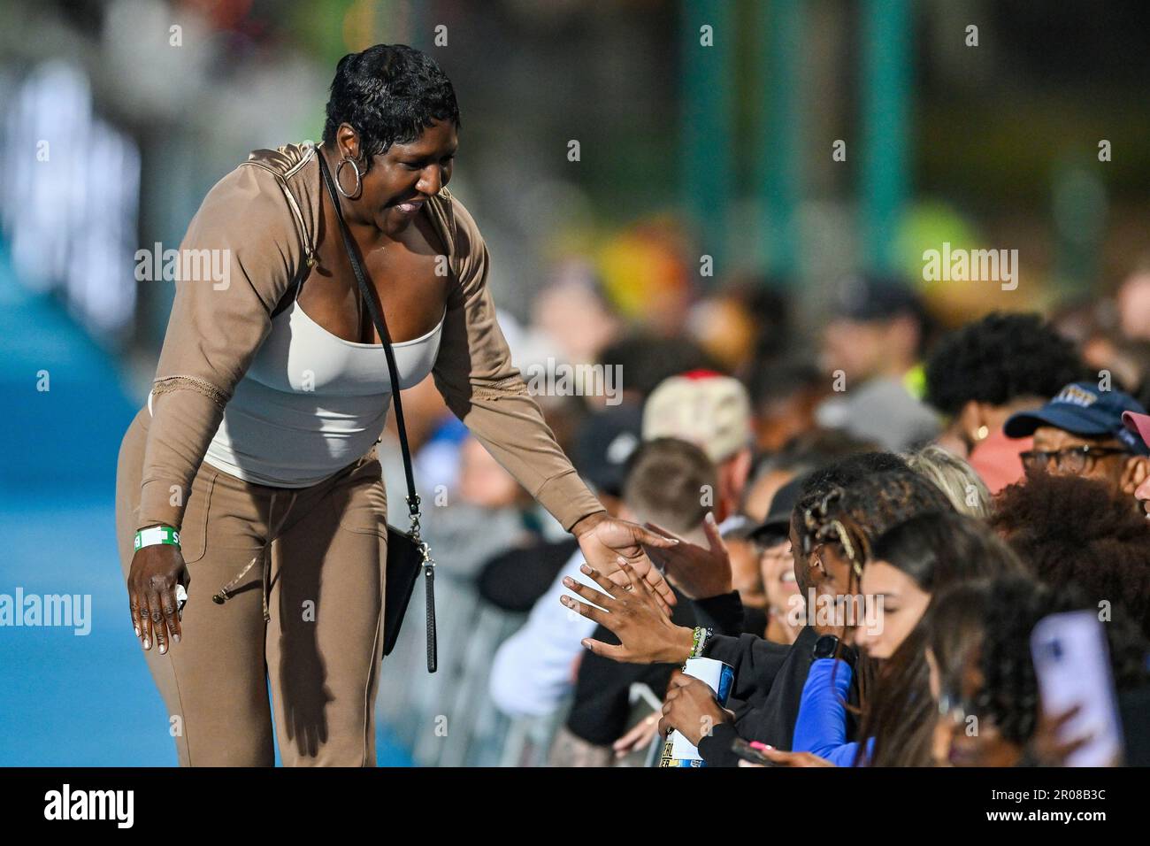 ATLANTA, GA – MAY 06: American Track legend Gwen Torrence greets the ...