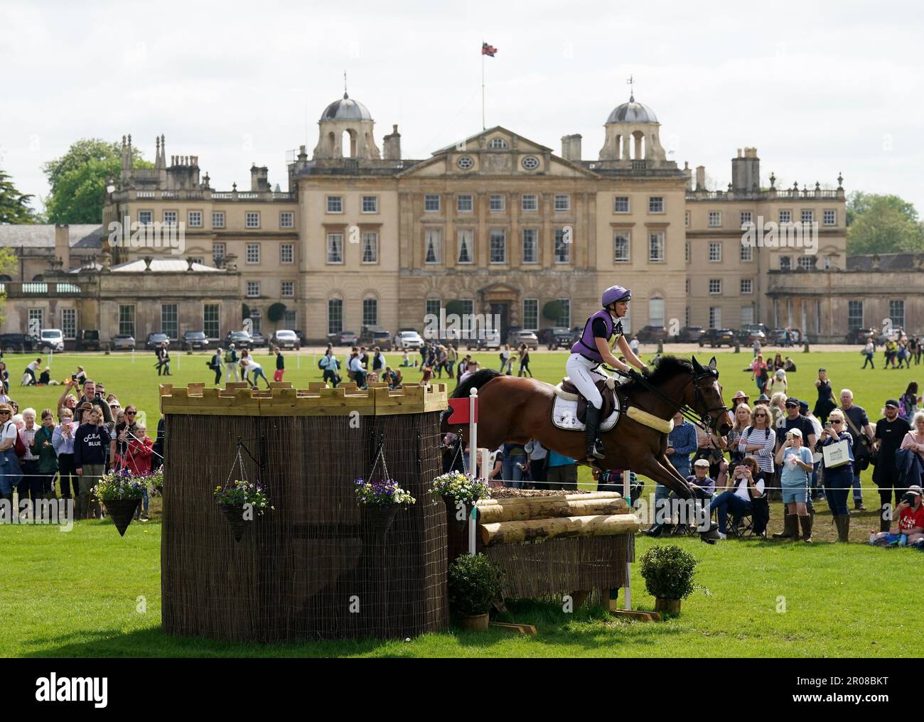 Great Britain's Emily King rides Valmy Biats in front of Badminton ...