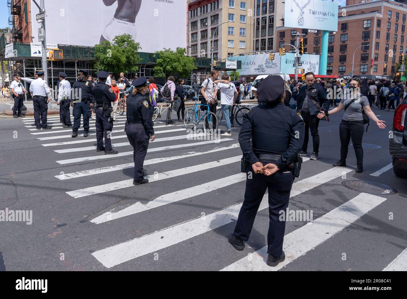 NEW YORK, NEW YORK - MAY 06: Protesters block traffic as a member of ...