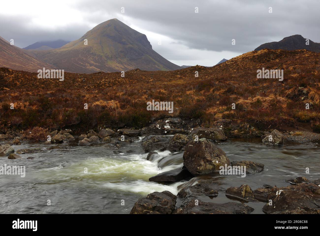 Flowing river sligachan with Marsko in the background. Isle of Skye ...