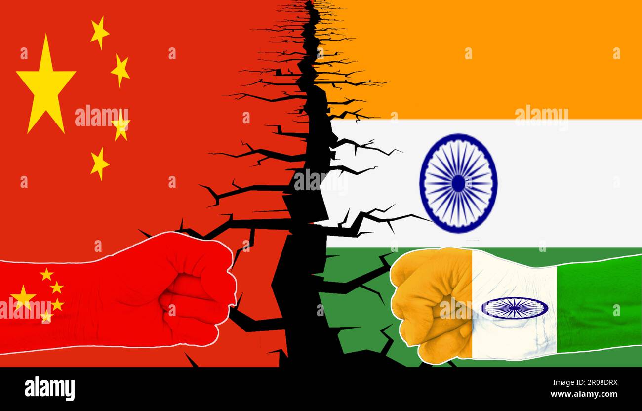 A India VS China Border Disputes War Concept Illustration, Fight Trade ...