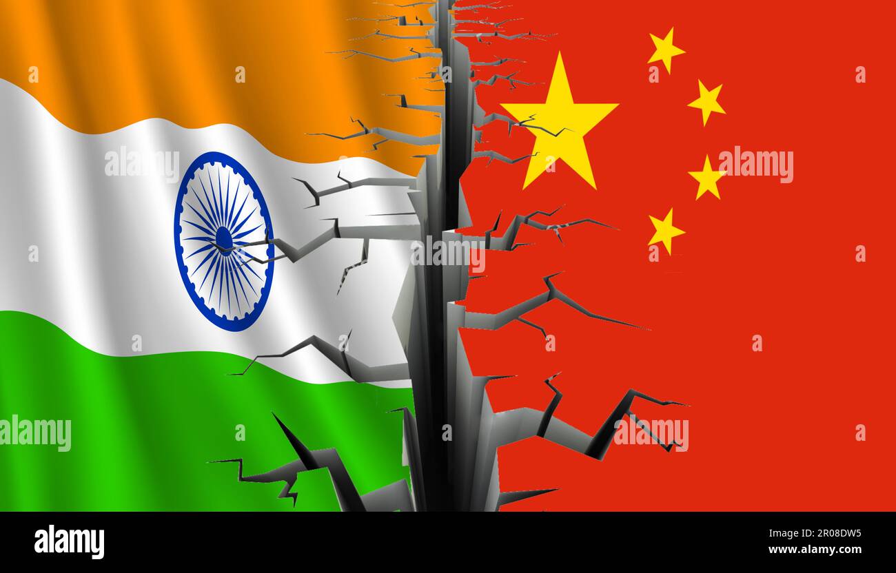 A India Vs China War Illustration Flags Photo Background Stock Photo ...