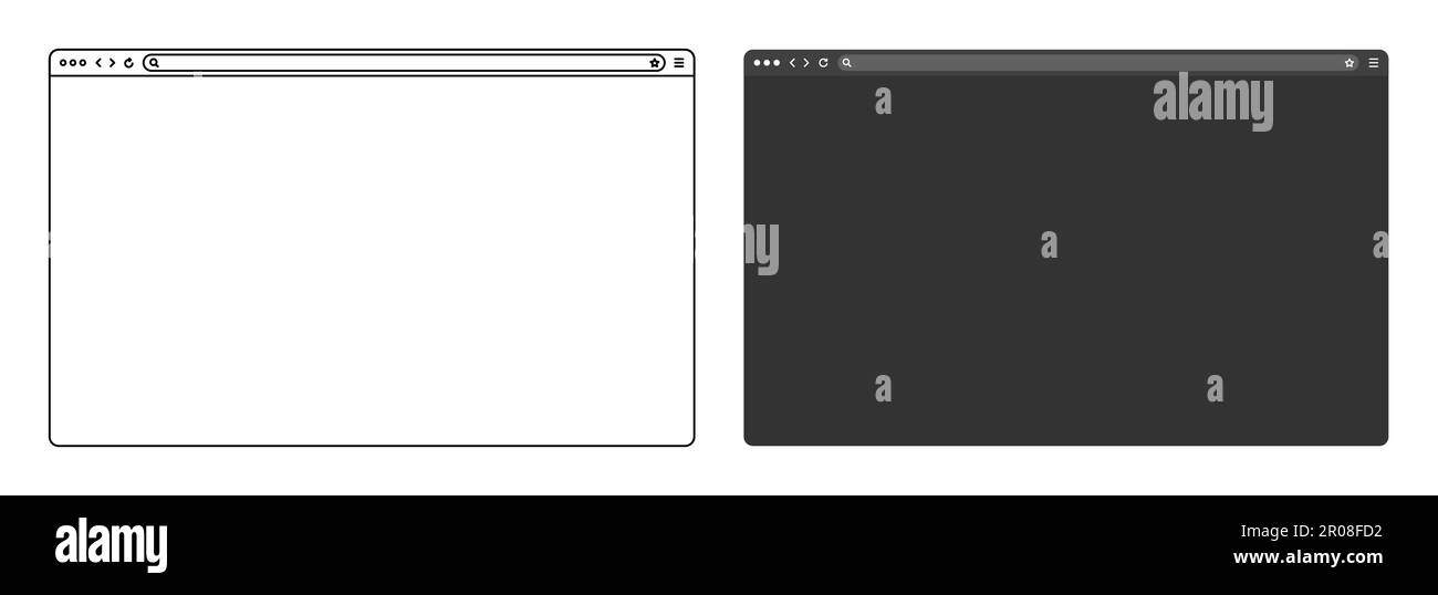Blank web browser, internet page window with toolbar and search field. Modern website in flat ...