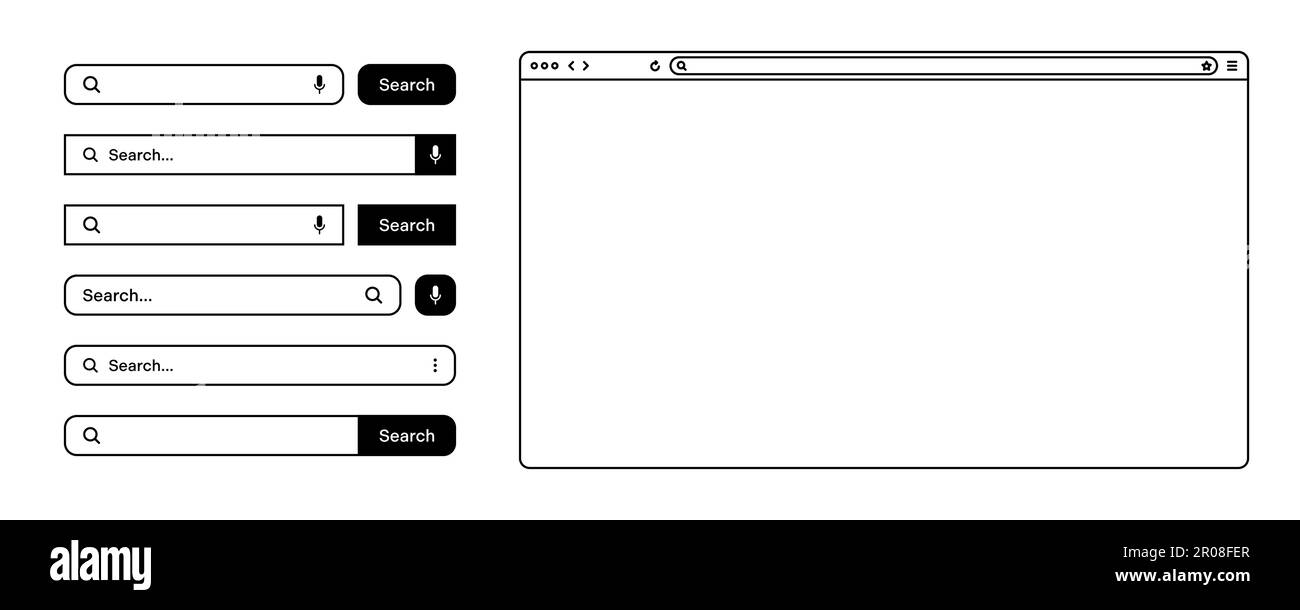 Blank web browser, internet page window with toolbar and search bar ...