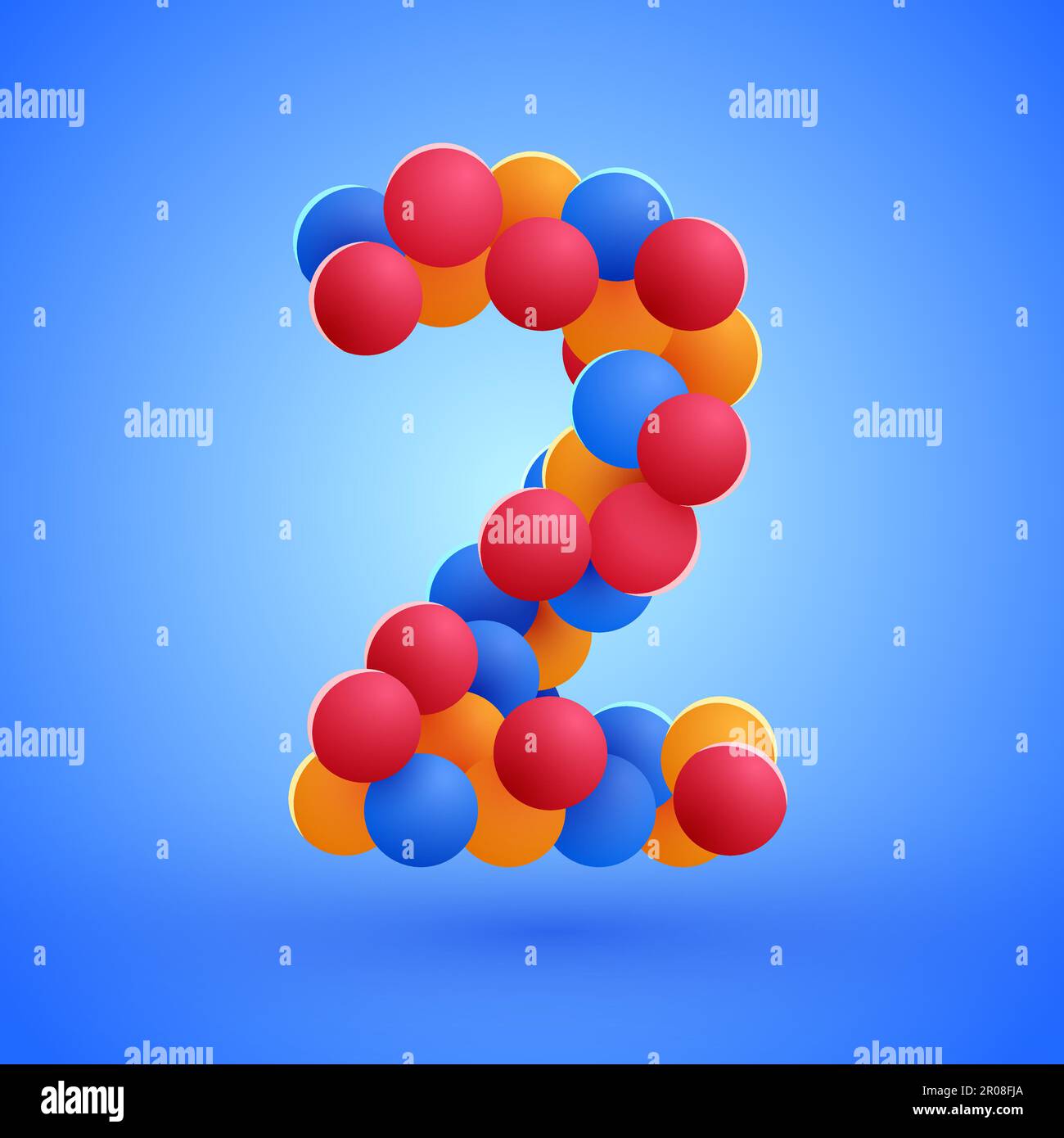 Number 2 made from multicolored festive balloons. Vector illustration ...