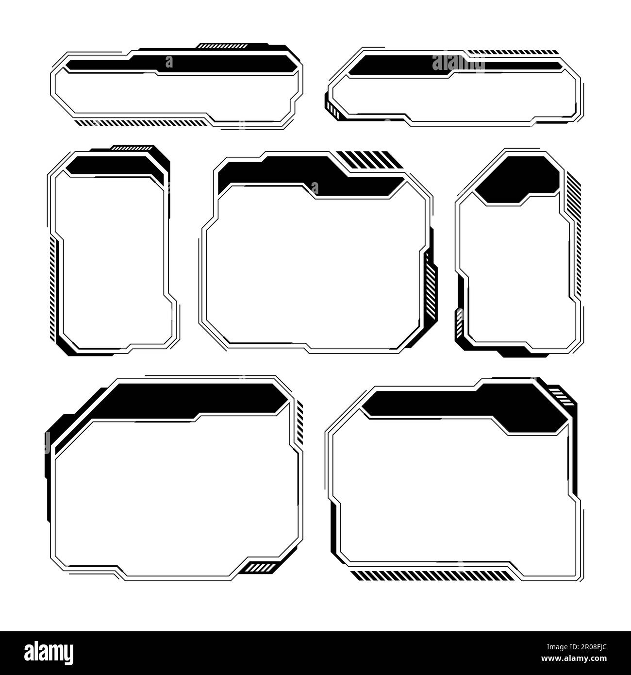 Black futuristic HUD or UI elements. Sci-fi user interface text boxes ...