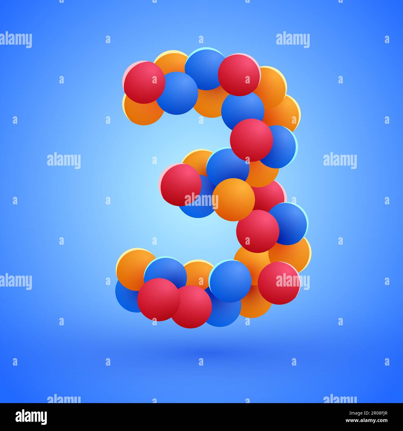 Number 3 made from multicolored festive balloons. Vector illustration ...