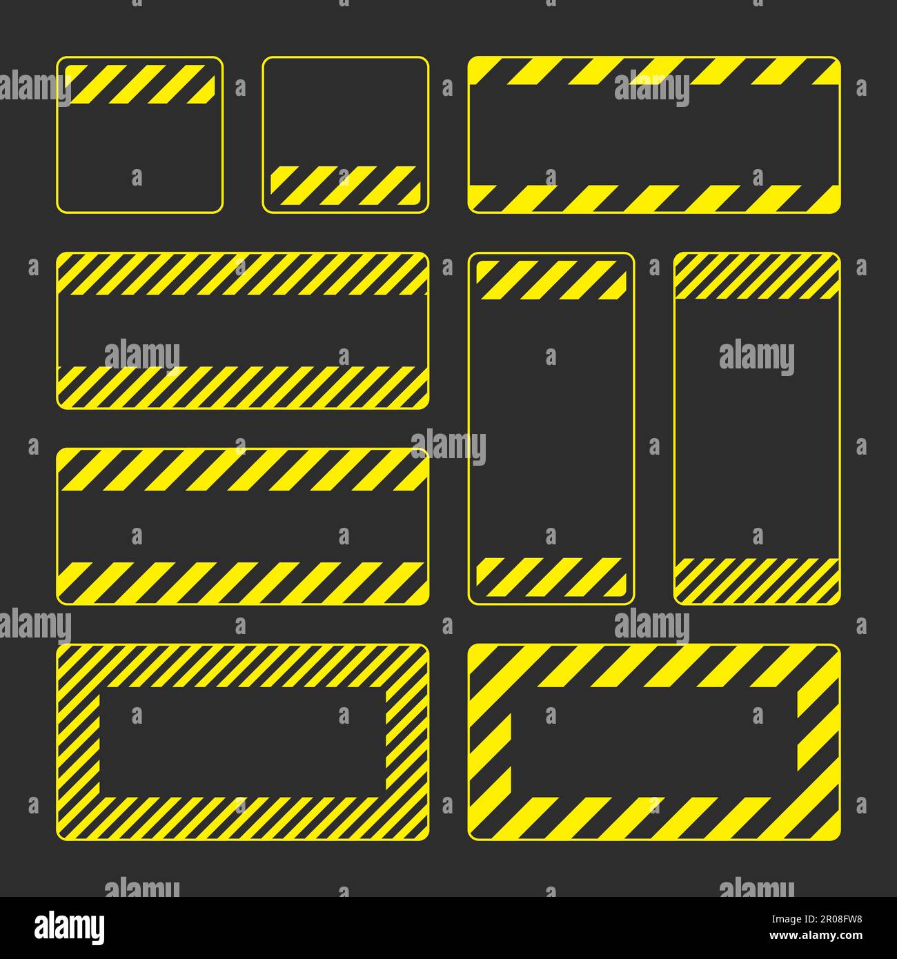 Various blank yellow warning signs with diagonal lines. Attention ...