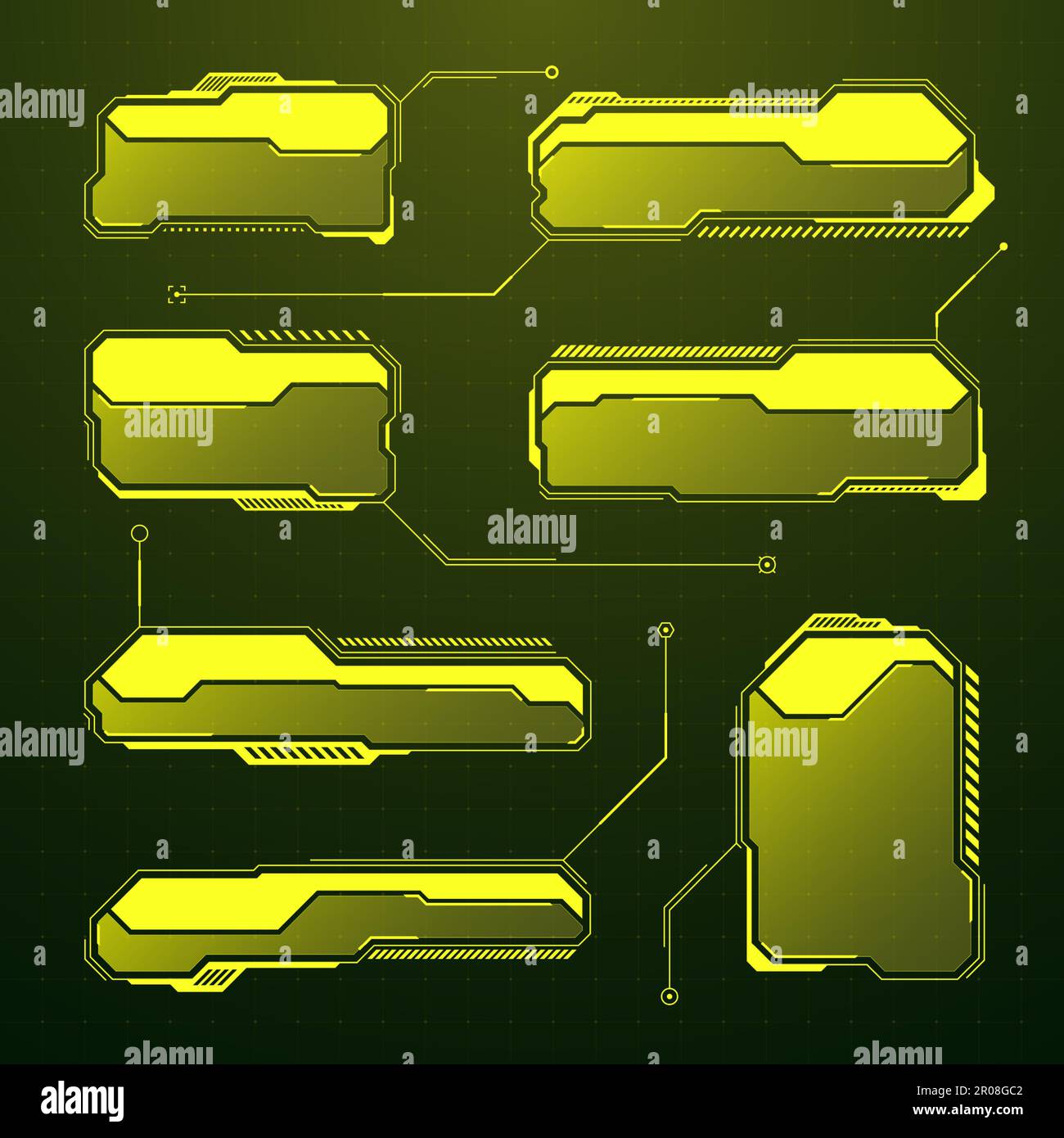 Yellow futuristic HUD, UI elements. Sci-fi user interface text boxes ...