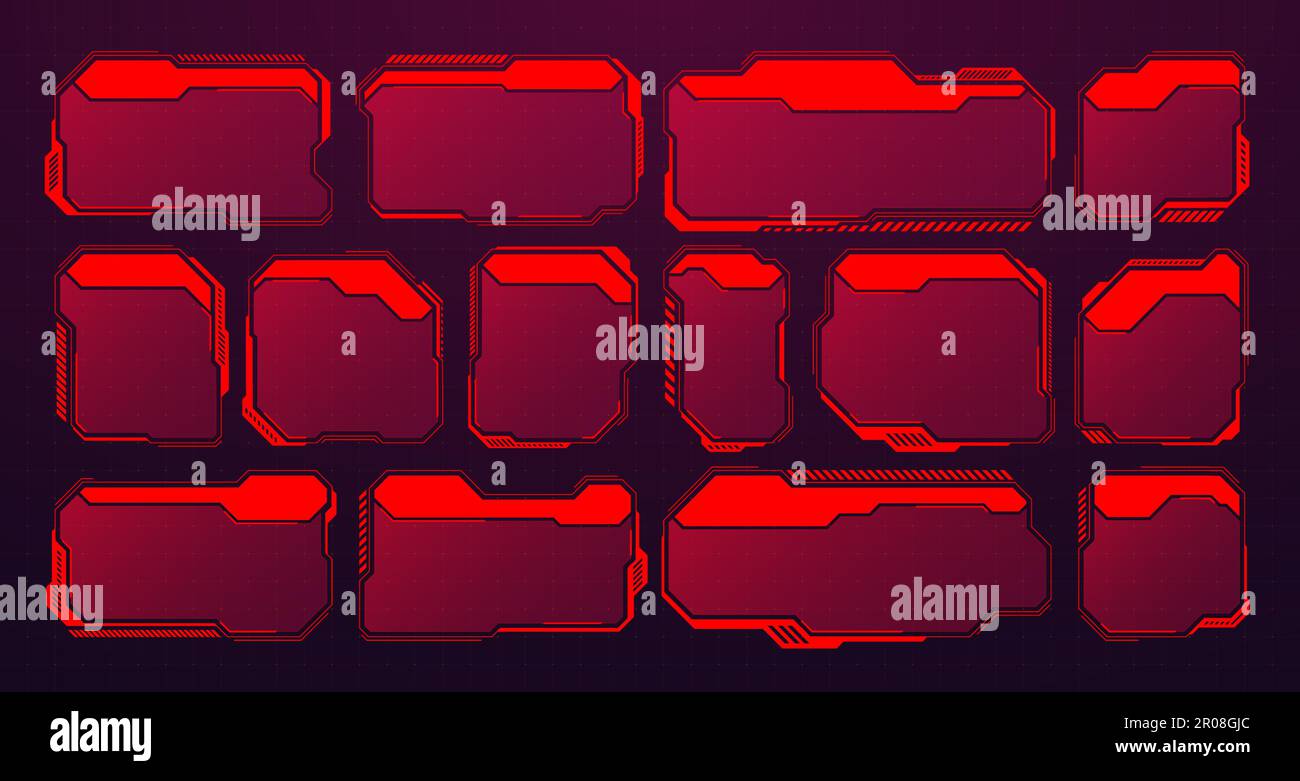 Red futuristic HUD or UI elements. Sci-fi user interface text boxes, callouts. Warning message ...