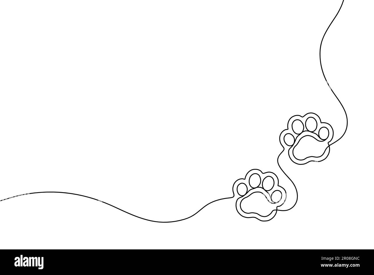 Paw continuous line drawing. One single hands drawn contour dog or cat ...