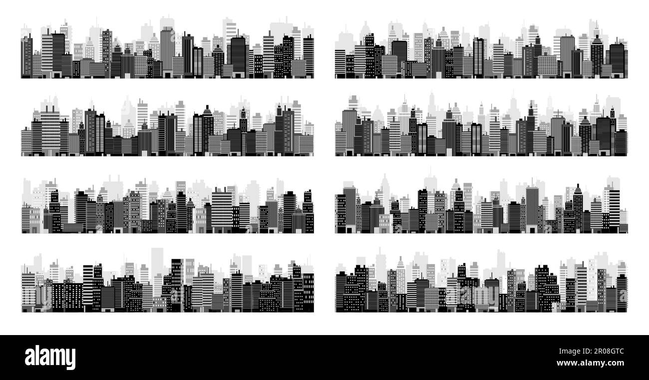 City silhouettes. Cityscape, town skyline, horizontal panorama. Midtown ...